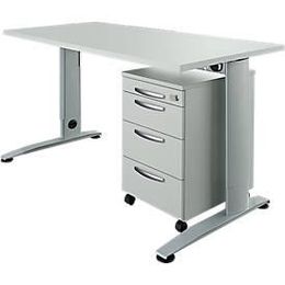 Schäfer Shop Schäfer Shop Select Büromöbelset 2-tlg. LOGIN C-Fuß Schreibtisch, B 1600 mm + Rollcontainer, 3 Schübe, Utensilienauszug, Zentralverschluss, lichtgrau