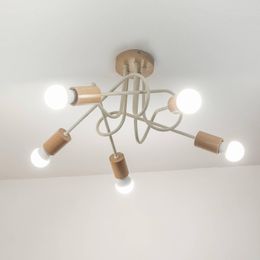 Helam Deckenlampe Oxford, sandbeige, Holz, Metall, 5-flg,, Ø 47 cm