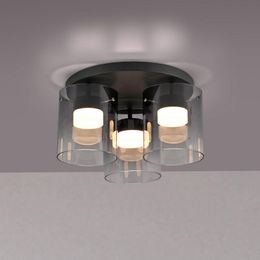 JUST LIGHT. LED-Deckenlampe Elio Rauchglas, 3-fl., schwarz