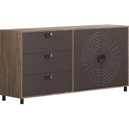 Sideboard Inosign "Fusion", braun, B:176cm H:86cm T:42cm, FSC-zertifizierter Holzwerkstoff, Sideboards, Kommode mit markantem Kreismuster - Antikoptik - (B/T/H) 176/42/86 cm