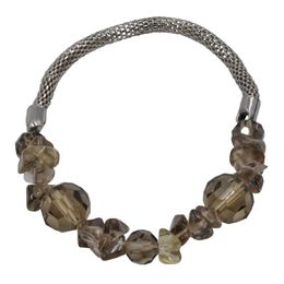 Armband Steuer "Stretch silberfarben mit Rauchquarz", braun, Armb&auml;nder, Damen, 19cm, Metall, gl&auml;nzend, Armband