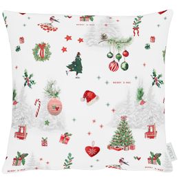 Kissenhülle Apelt "3710", weiß (grün, rot, weiß), B:40cm L:40cm, Polyester, Baumwolle, Polyester, Kissenbezüge