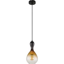 Globo LIGHTING Hängeleuchte "ALADDIN", schwarz, Ø 16,5cm H: 48cm, 1 Stk., Leuchten, Pendelleuchte/goldfarben/Glas rauchfarben/amber/Höhe kürzbar