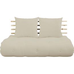 Schlafsofa Karup Design "Shinsano, futonstil, R&uuml;ckenrahmen und zweiteiligem Kissenset", beige, B:140cm, Sofas, Schlafsofa, aus massivem Kiefernholz, faltbarer Matratze, multifunktional, Scandi
