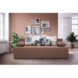 3-Sitzer exxpo - SOFA FASHION "Tabou Motorrad Schlafsofa", braun (braun, natur), B:193cm H:88cm T:85cm, Sofas, mit Schlaffunktion und Bettkasten, inkl. loser Zier- und R&uuml;ckenkissen