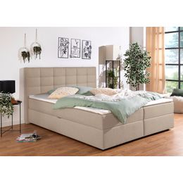 Boxbett Inosign "Ovalo", beige (beige, creme), B:194cm L:210cm, Komplettbetten, Boxspringbett, wahlweise mit Bettkasten, in H2, H3 & H4 erhältilich, Topseller