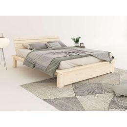 Massivholzbett OTTO HOME "Antri, Futonbett, ergonomisch geformtes Kopfteil, stilvolles Design", naturbelassen, B:178cm H:79,2cm L:224,6cm, Betten, Rahmen zur Ablage von Smartphone, mit Lattenrost, Bettkasten optional