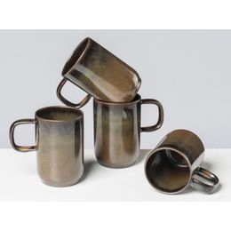 Becher GIPFELSTÜCK "Glockenklang", braun (bronze), 275ml, 4 Stk., Steinzeug, Trinkgefäße, Scandi-Style, Reaktivglasur, jedes Stück ein Unikat, 4-teilig