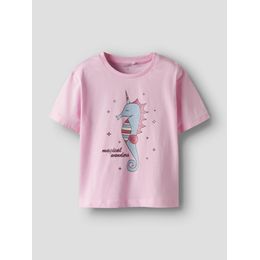 T-Shirt name it "NMFFREJANE SS NREG TOP", Mädchen, Gr. 98, sweet dreams, Web, Obermaterial: 95% Baumwolle, 5% Elasthan, bedruckt, regular fit, Rundhals, Shirts