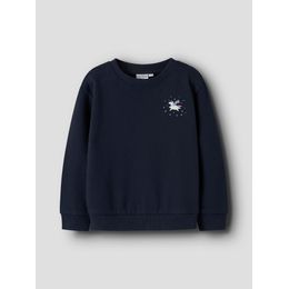 Sweatshirt name it "NMFVASACHA LS NREG SWEAT UNB", Jungen, Gr. 98, blau (navy blazer print:unicorn), Sweatware, Obermaterial: 100% Baumwolle, bedruckt, regular fit normal, Rundhals, Rippbündchen, Sweatshirts