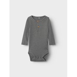 Langarmbody name it "NBMKAB LS BODY NOOS", Baby, Gr. 50, N-Gr, mockingbird detail:melange, Feinripp, Obermaterial: 57% Baumwolle, 38% Modal, 5% Elasthan, meliert, unifarben, regular fit, Rundhals, Bodys