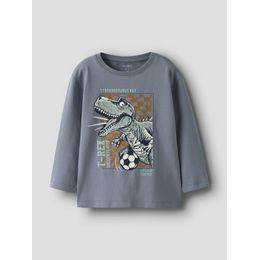 T-Shirt name it "NMMNIKO LS NREG TOP BOX", Jungen, Gr. 110, blau (tradewinds), Jersey, Obermaterial: 95% Baumwolle, 5% Elasthan, bedruckt, normal, Rundhals, Shirts