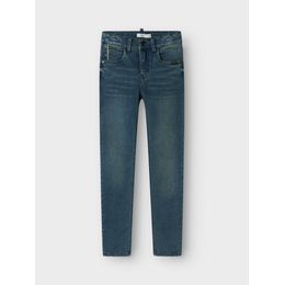 Slim-fit-Jeans name it "NKMTHEO XSLIM JEANS 1507-CL NOOS", Jungen, Gr. 104, N-Gr, blau (vintage dunkelblau denim), Denim/Jeans, Obermaterial: 41% Viskose, 31% Baumwolle, 25% Polyester, 3% Elasthan, Abriebeffekte, slim fit, Jeans