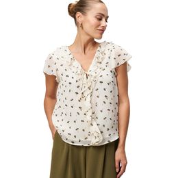Klassische Bluse Zero "Damen Bluse mit Rüschen", Damen, Gr. 40, grün (creamkhaki), Web, Obermaterial: 60% Polyester, 40% Polyester (Recycled). Ärmelfutter: ohne Futter., bedruckt, figurbetont normal, V-Ausschnitt, weit, Blusen