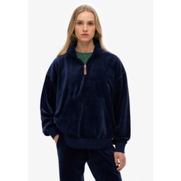 Sweatshirt Superdry "COUNTRY CLUB VELOUR 1/4 ZIP", Damen, Gr. L, blauberry navy, Sweatware, Obermaterial: 95% Polyester, 5% Elasthan, unifarben, relaxed fit, Rippbündchen, Sweatshirts