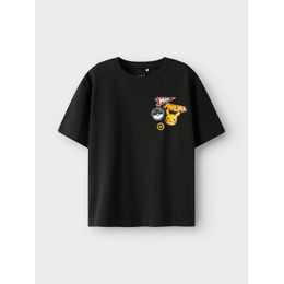 T-Shirt name it "NKMJENO POKEMON NREG SS TOP BOX NOOS SKY", Jungen, Gr. 116, schwarz, Jersey, Obermaterial: 95% Baumwolle, 5% Elasthan, bedruckt, normal hüftbedeckend, Rundhals, Shirts