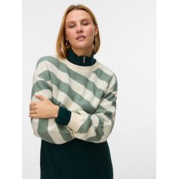Véro Moda Rundhalspullover VERO MODA "VMLARA LS O-NECK PULLOVER GA BOO REP", Damen, Gr. M, birch stripes:with laurel wreath, Strick, Obermaterial: 58% Polyester, 38% Polyacryl, 4% Elasthan, gestreift, regular fit, Rundhals, Rippstrickbündchen, Pullover
