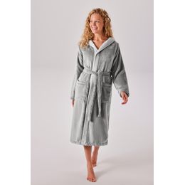Unisex-Bademantel OTTO HOME "Miia, ideal für Sauna, Spa & im Urlaub" Gr. S, hellgrau, L:120cm, Microfaser, Hausmäntel, weich und kuschelig, plüsch, für Damen und Herren, S-XL