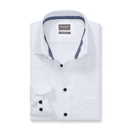 Businesshemd OLYMP "Luxor Comfort Fit New-Kentkragen", Herren, Gr. 42, N-Gr, wei&szlig;, Web, Obermaterial: 100% Baumwolle, comfort fit normal, 2-Knopf-Manschette, Hemden, kontrastfarbene Details an Krageninnenseite, comfort fit, Topseller
