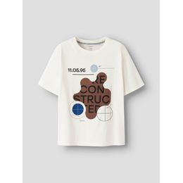 T-Shirt name it "NKMOAKLEY SS NREG TOP BF", Jungen, Gr. 122/128, weiß (cloud dancer), Jersey, Obermaterial: 100% Baumwolle, bedruckt, regular fit normal, Rundhals, Shirts