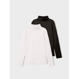 T-Shirt name it "NKNVIGGO 2P LS SLIM ROLLNECK O NOOS", Jungen, Gr. 116, weiß (weiß alyssum), Jersey, Obermaterial: 95% Baumwolle, 5% Elasthan, unifarben, slim fit normal, Rundhals, Shirts