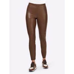 Lederimitathose Heine, Damen, Gr. 38, Normalgrößen, braun, 100% Polyester, unifarben, 7/8-Länge, Hosen