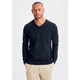 H.I.S. Strickpullover H.I.S, Herren, Gr. M (48/50), blau (navy), Feinstrick, Obermaterial: 60% Baumwolle, 40% Polyester, unifarben, Basic, regular fit normal, V-Ausschnitt, Strickbündchen, Pullover, mit V-Ausschnitt, Pullover aus Feinstrick, Baumwollmischung