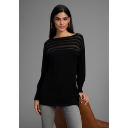 Strickpullover Laura Scott, Damen, Gr. 36, schwarz (schwarz solid), Feinstrick, Obermaterial: 50% Viskose, 28% Polyester, 22% Polyamid. Einsatz: 95% Polyester, 5% Elasthan, unifarben, figurumspielend lang, Rundhals, Rippb&uuml;ndchen, Pullover Strickpullover, Feinstrickpullover mit Meshstreifen