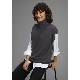 Pullunder Laura Scott, Damen, Gr. 32/34, anthrazit mélange, Strick, Obermaterial: 50% Viskose, 28% Polyester, 22% Polyamid, unifarben, Basic, weit hüftbedeckend, hoch geschlossener Ausschnitt, Rippbündchen, Pullover, softer Übergangsstrick mit Rollkragen - NEUE KOLLEKTION