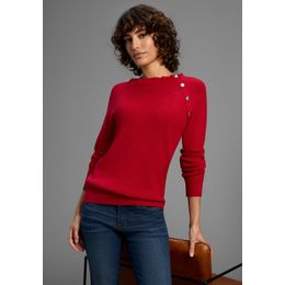 Strickpullover Laura Scott, Damen, Gr. 34, rot mélange, Feinstrick, Obermaterial: 50% Viskose, 28% Polyester, 22% Polyamid, meliert, figurumspielend hüftlang, Rundhals, Rippbündchen, Pullover, kuscheliger Winterstrick mit Kragen und Knöpfen - NEUE KOLLEKTION