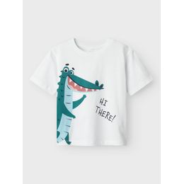 T-Shirt name it "NMMHELGE SS NREG TOP PB", Jungen, Gr. 92, weiß (lucent weiß), Jersey, Obermaterial: 100% Baumwolle, bedruckt, regular fit, Rundhals, Shirts