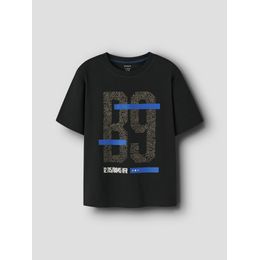 T-Shirt name it "NKMOAKLEY SS NREG TOP BF", Jungen, Gr. 122/128, schwarz, Jersey, Obermaterial: 100% Baumwolle, bedruckt, regular fit normal, Rundhals, Shirts