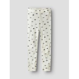Leggings name it "NMMWANG WOOL NEEDLE LONGJOHN NOOS", Kinder, Gr. 104, N-Gr, weiß (snow weiß aop:small cars), Strick, Obermaterial: 100% Wolle, bedruckt, normal knöchellang, Hosen, aus reiner Merinowolle