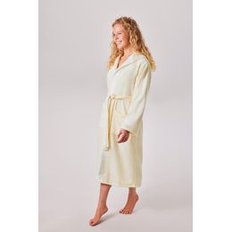 Unisex-Bademantel OTTO HOME "Miia, ideal für Sauna, Spa & im Urlaub" Gr. S, creme, L:120cm, Microfaser, Hausmäntel, weich und kuschelig, plüsch, für Damen und Herren, S-XL
