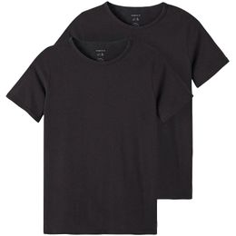 T-Shirt name it "NKMT-SHIRT – T-Shirt im 2er-Pack mit Rundhals", Jungen, Gr. 122 (128), schwarz, Jersey, Obermaterial: 95% Baumwolle, 5% Elasthan, unifarben, slim fit hüftbedeckend, Rundhals, abgesteppte Kante, Shirts, unifarben, casual, slim fit, Jersey, Rundhals