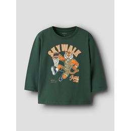 T-Shirt name it "NMMLINCOM LS NREG TOP BOX", Jungen, Gr. 110, garden topiary, Jersey, Obermaterial: 95% Baumwolle, 5% Elasthan, bedruckt, normal, Rundhals, Shirts
