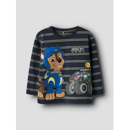 T-Shirt name it "NMMSOFUS PAW LS NREG TOP BOX CPLG", Jungen, Gr. 104, blau (navy blazer), Jersey, Obermaterial: 95% Baumwolle, 5% Elasthan, bedruckt, regular fit, Rundhals, Shirts
