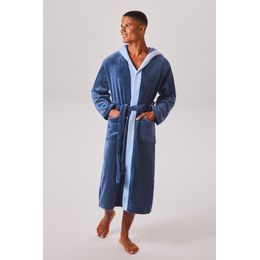 Unisex-Bademantel OTTO HOME "Miia, ideal für Sauna, Spa & im Urlaub" Gr. S, marine, L:120cm, Microfaser, Hausmäntel, weich und kuschelig, plüsch, für Damen und Herren, S-XL