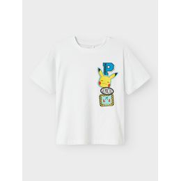 T-Shirt name it "NKMJENO POKEMON NREG SS TOP BOX NOOS SKY", Jungen, Gr. 146/152, weiß (hellweiß), Jersey, Obermaterial: 95% Baumwolle, 5% Elasthan, bedruckt, normal hüftbedeckend, Rundhals, Shirts