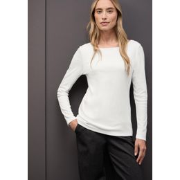 Langarmshirt Street One "Style Lanea", Damen, Gr. 36, sanftes weiß, Jersey, Obermaterial: 50% Baumwolle, 50% Modal. Futter: 100% Baumwolle, unifarben, regular fit normal, U-Boot-Ausschnitt, angesetztes Bündchen, Shirts, mit U-Boot Ausschnitt