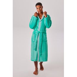 Unisex-Bademantel OTTO HOME "Miia, ideal für Sauna, Spa & im Urlaub" Gr. S, türkis, L:120cm, Microfaser, Hausmäntel, weich und kuschelig, plüsch, für Damen und Herren, S-XL