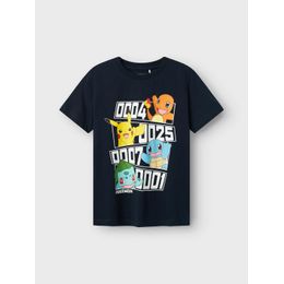 T-Shirt name it "NKMDAZZ – Shirt mit Pokémon-Print und Rundhalsausschnitt", Jungen, Gr. 116, blau (schwarz sapphire), Jersey, Obermaterial: 100% Baumwolle, bedruckt, regular fit hüftlang, Rundhals, abgesteppte Kante, Shirts, bedruckt, casual, regular fit, Jersey, Rundhals