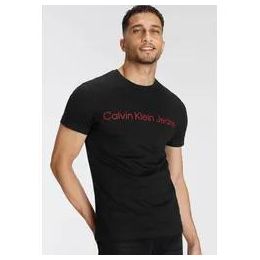 T-Shirt Calvin Klein JEANS "CORE INSTITUTIONAL LOGO SLIM TEE", Herren, Gr. XL, rot (ck schwarz, salsa), Single Jersey, Obermaterial: 100% Baumwolle, bedruckt, slim fit, Rundhals, Shirts, mit logo-Schriftzug