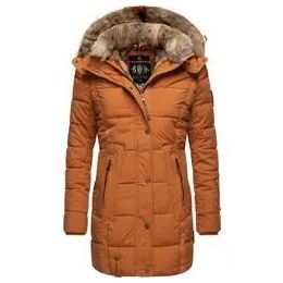 Wintermantel Marikoo "Lieblings Jacke", Damen, Gr. M (38), braun (zimt), Oberstoff: 100% Polyester, Futter: 100% Polyester, Wattierung: 100% Polyester, Ärmelfutter: 100% Polyester, Kunstpelz: 90% Polyacryl, 10% Polyester, tailliert Po-bedeckend, Ärmel ohne Ärmelschlitz Rippstrickbündchen, Mäntel, stylischer Winter Steppmantel m. Kunstpelz-Kapuze