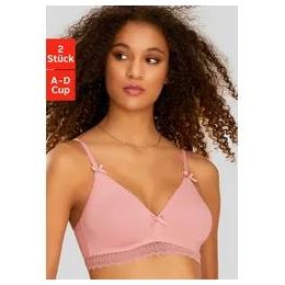 Bralette-BH Petite Fleur, Damen, Gr. 90, Cup D, wei&szlig; (rose, wei&szlig;), Jersey, Obermaterial: 80% Baumwolle, 10% Elasthan, 10% Polyamid, Basic, BHs BH BH-Set Bralette B&uuml;gelloser-BH, ohne B&uuml;gel mit Spitzenband, aus weicher Baumwolle, Basic Dessous