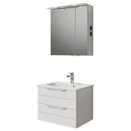 Badmöbel-Set SAPHIR "Serie 6025 2-teilig Mineralmarmor-Waschtisch mit LED-Spiegelschrank", weiß (weiß hochglanz select), B:67cm H:200cm T:48cm, Spanplatte, Kastenmöbel-Sets, Waschplatz 67 cm breit, 2 Schubladen, 2 Spiegel-Türen, inkl Türdämpfer