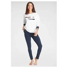 Loungeanzug Fila, Damen, Gr. S, blau (dunkelblau), Jersey, Obermaterial: 100% Baumwolle. Obermaterial Hose: 95% Baumwolle, 5% Elasthan, Glitzermuster, glänzend, bequem knöchellang, Rundhals, angeschnitten Rippbündchen kontrastfarben, Homewear-Sets, mit Pailetten-Logo-Motiv