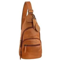 Cityrucksack Greenland NATURE, Gr. B/H/T: 20cm x 37cm x 6cm, braun (cognac), Rindsleder, unifarben, Rucksäcke, mit Karabiner am Schulterriemen zur individuellen Befestigung
