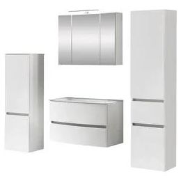 Badezimmer-Set Welltime "Kaunas", wei&szlig; (matt wei&szlig;, wei&szlig;), B:120cm H:200cm T:49cm, Kastenm&ouml;bel-Sets, Waschtisch-Set mit Midischrank und Seitenschrank, Breite 160 cm