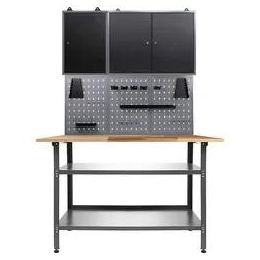 Werkstatt-Set ONDIS24, schwarz (anthrazit, schwarz, grau), B:120cm H:205cm T:60cm, Metall, Werkbänke, 120 cm